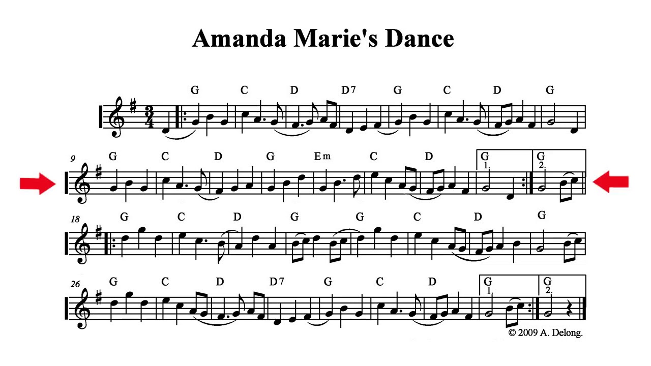 Amanda Marie's Dance - a playalong tune with sheet music - YouTube