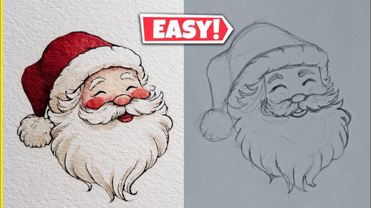 Santa Clause Drawing Easy | Santa Clause Drawing Oil Pastel | Outline ...