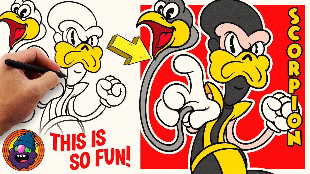 How to Draw Scorpion (Mortal Kombat) | Rubber Hose Cartoon Tutorial ...