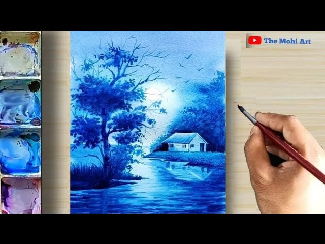 Monochromatic Watercolor Landscape Painting