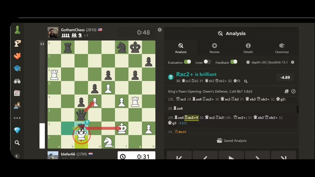 gotham chess missed brillant rook sac #gothamchess #chess #viral # ...