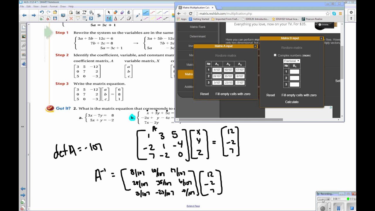 Algebra 2 Chapter 12 Section 4 Inverse Matrices and Systems - YouTube