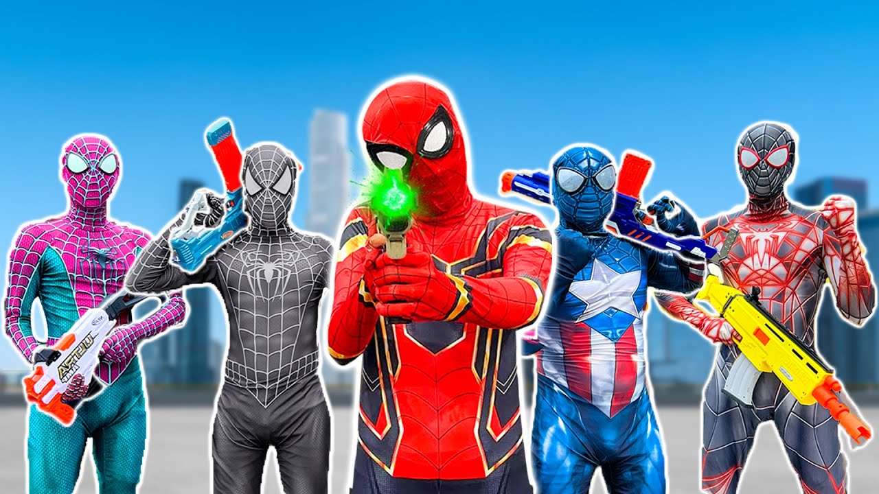 PRO 5 SUPERHERO TEAM || Hey Spider-Man, Go To Trainning Nerf Gun ...