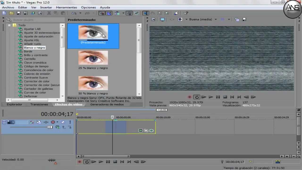 tutorial sony vegas pro 12 efecto de televisión sin señal - YouTube