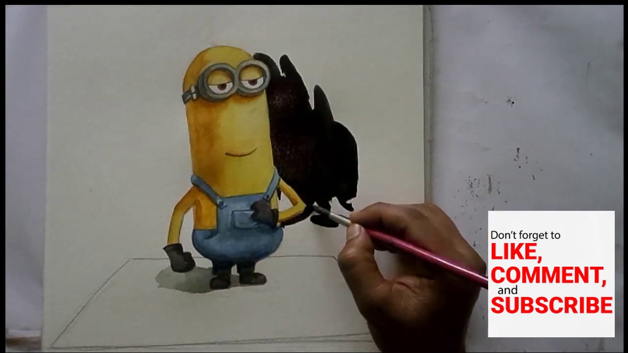 How To Draw And Paint 3D minion water color painting/artwithsuvadip ...