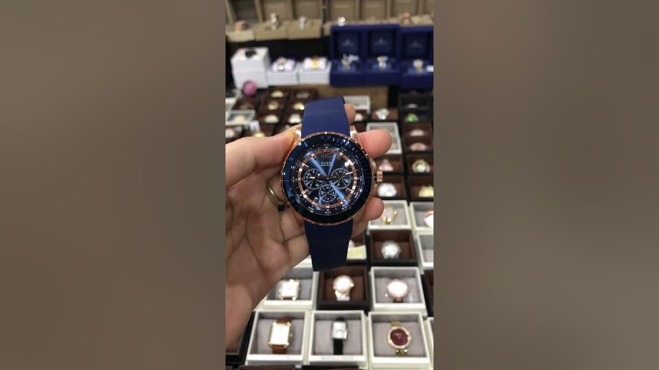 Guess Mens U0485g1 Rose Gold Tone Watch With Blue Silicone Band Youtube