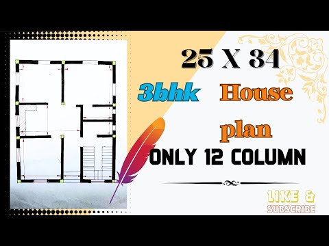 25 x 34 house plans north facing | 850sq ft house plan with 12 column ...