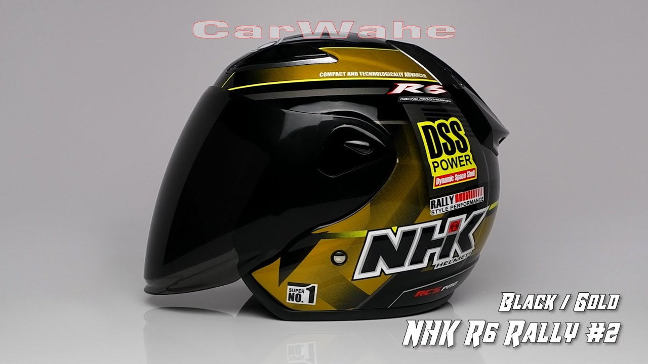 NHK Helmet R6 RALLY #2 Open Face Single Visor - Glossy Black Gold || CarWahe - YouTube
