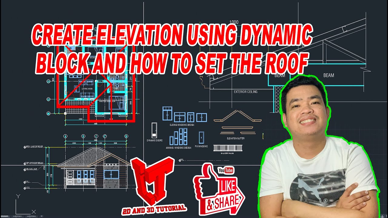 CREATE ELEVATION USING DYNAMIC BLOCK AND HOW TO SET THE ROOF - YouTube