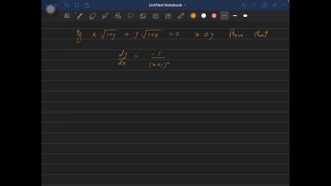 If X Root 1 y Y Root 1 x 0 Prove That Dy dx 1 1 x 2 YouTube