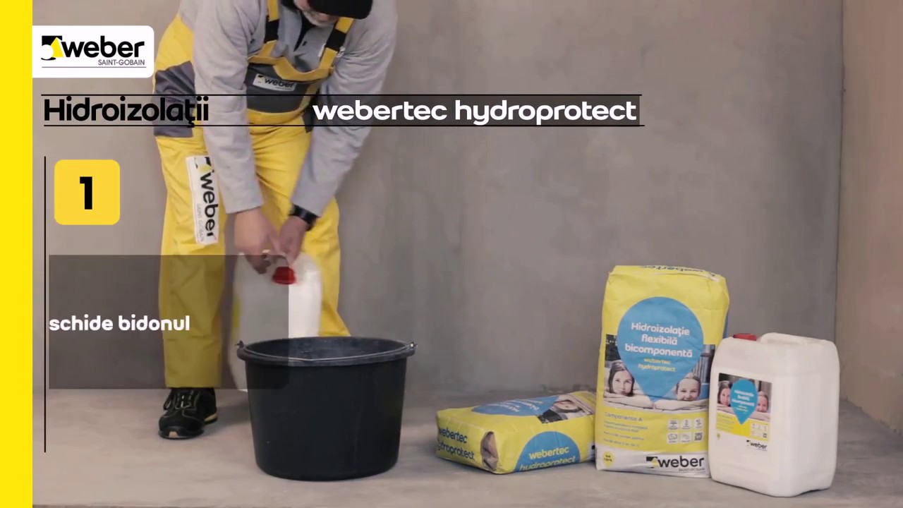 Cum să aplici hidroizolaţia bicomponentă pentru interior și exterior webertec hydroprotect - YouTube