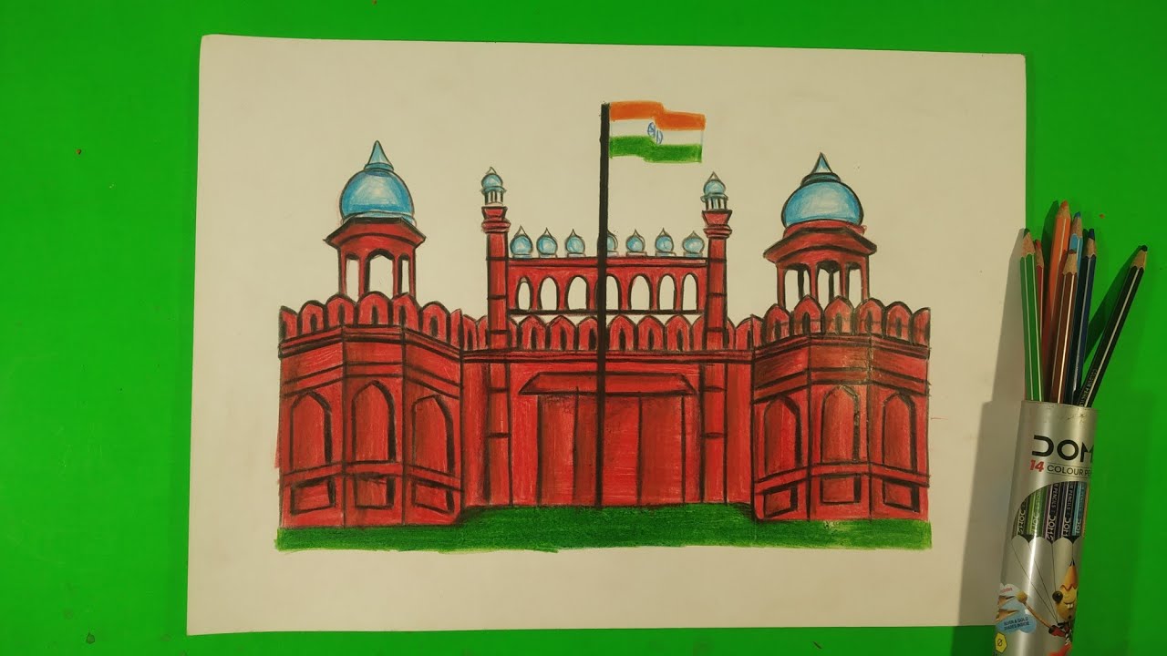 Red Fort - How to draw LALKILA easy step by step with pencil color/ art ...