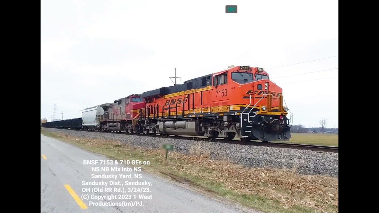 BNSF 7153 & 710 GE Locomotives NS Norfolk Southern NB Freight into Sandusky, OH Yard, 2023 Photo ...