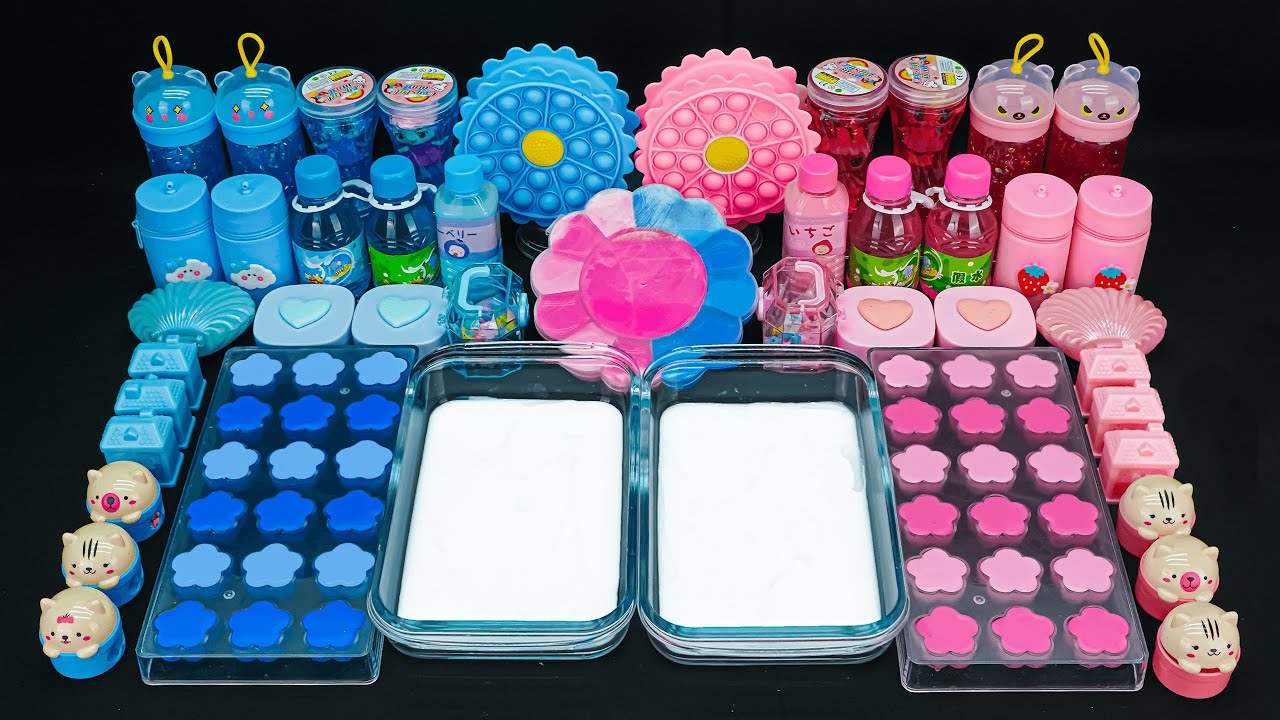 BLUE and PINK FLOWERS Slime 💐🌈 I Mixing random into Glossy Slime I ...