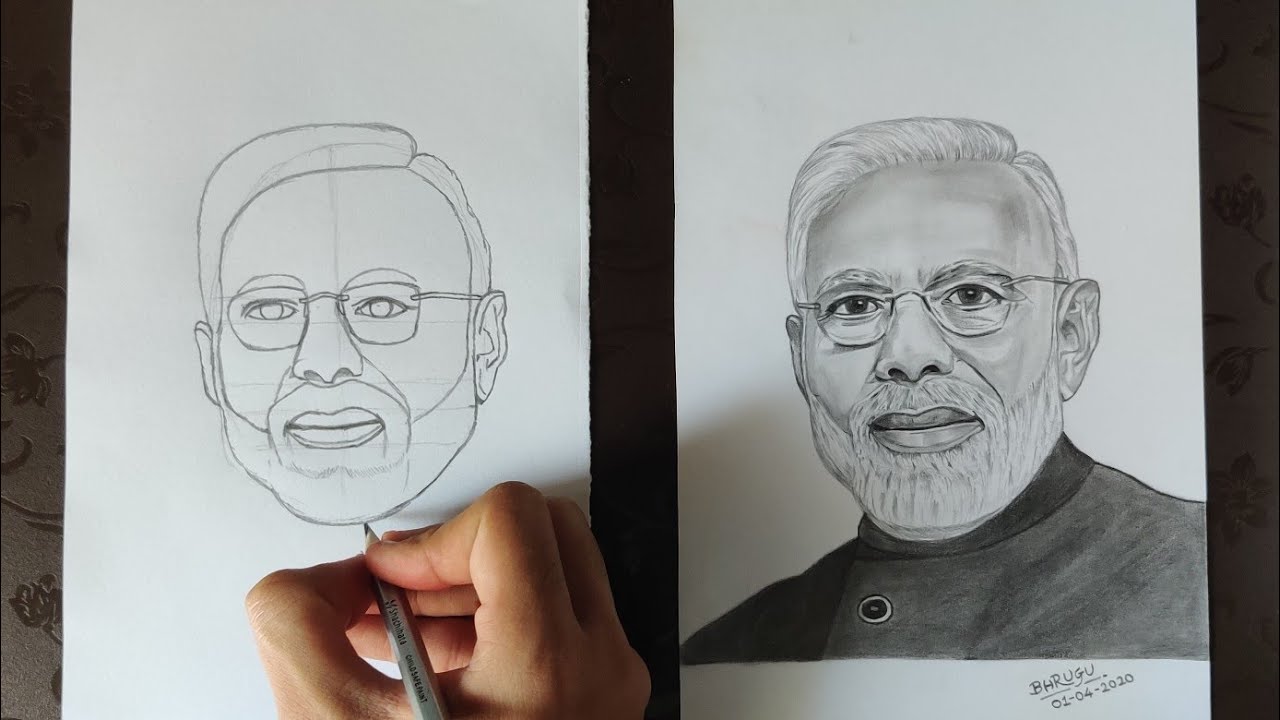 How to draw Narendra Modi step by step for beginners|free hand drawing ...