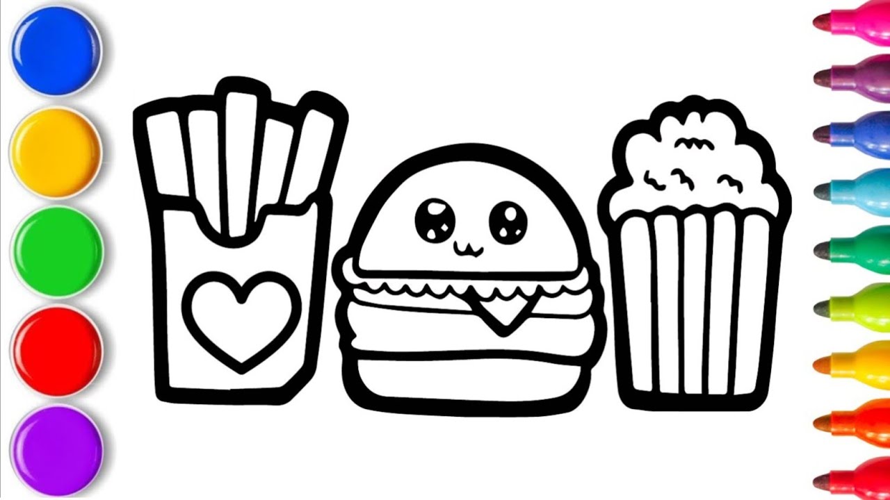 How To Draw Fast Foods🍟🍿🍔 Drawing And Coloring Cute Fast Foods ...