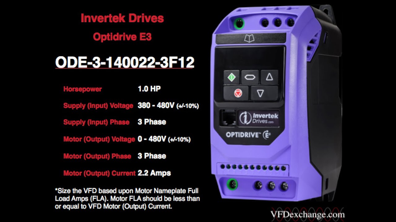 ODE-3-140022-3F12 – 1HP, 2.2A, 380V-480V, Three Phase – Invertek Optidrive E3 - YouTube