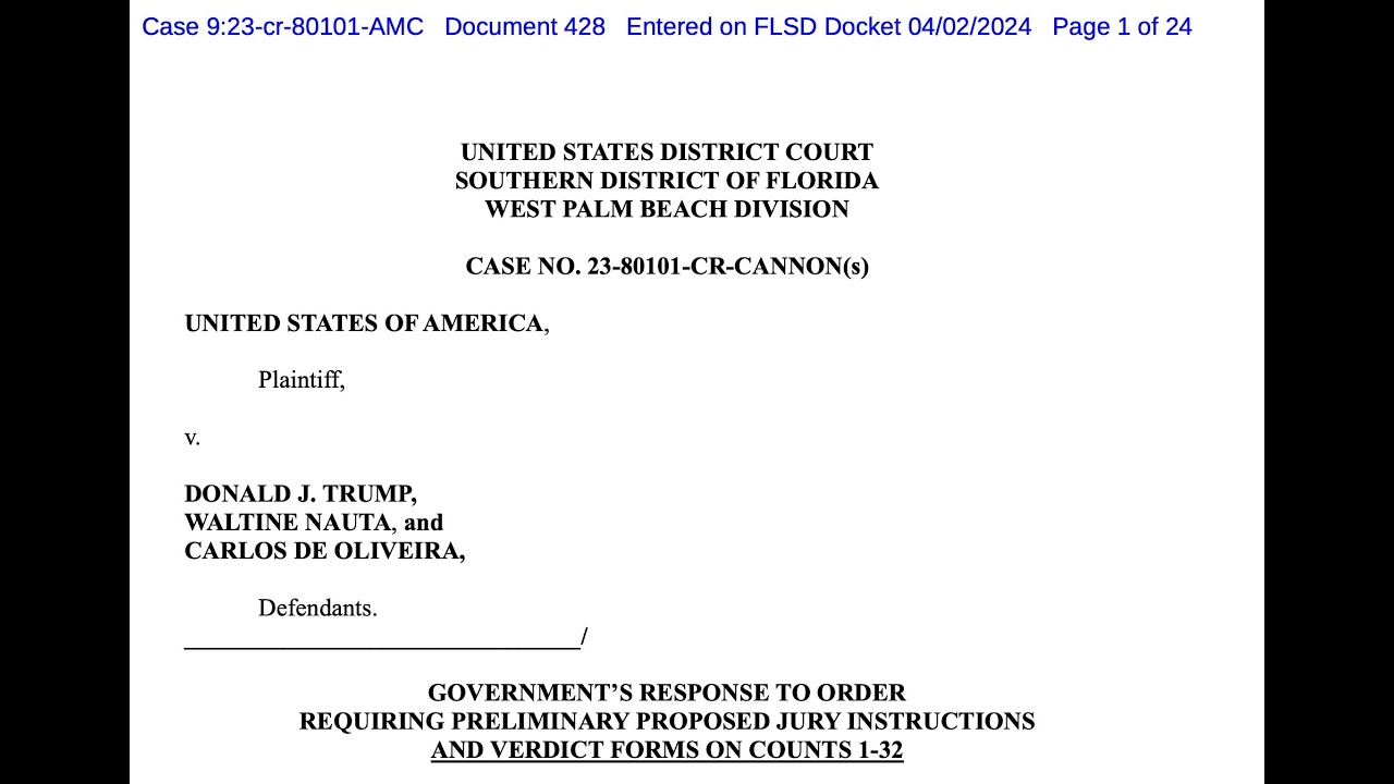 USA v. Donald Trump & Waltine Nauta - Response to Jury Instructions ...