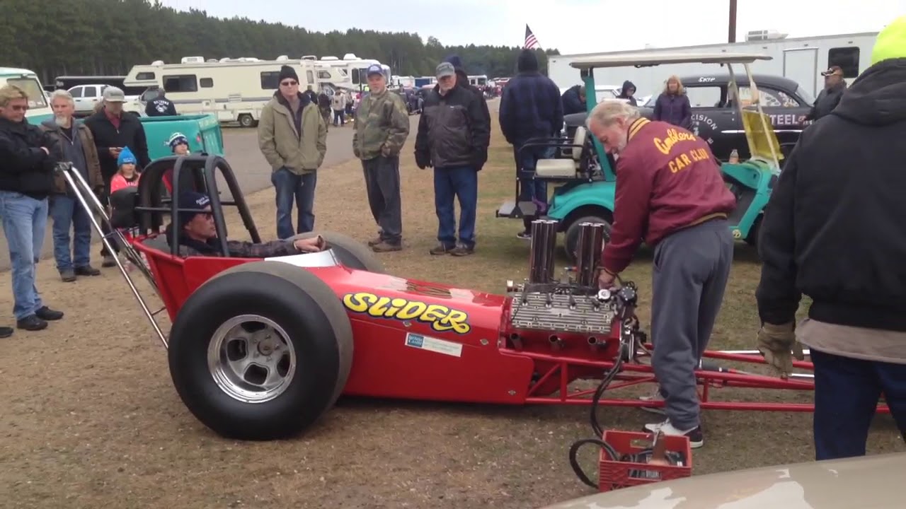 Vintage rail dragster with flathead power fallout drags - YouTube