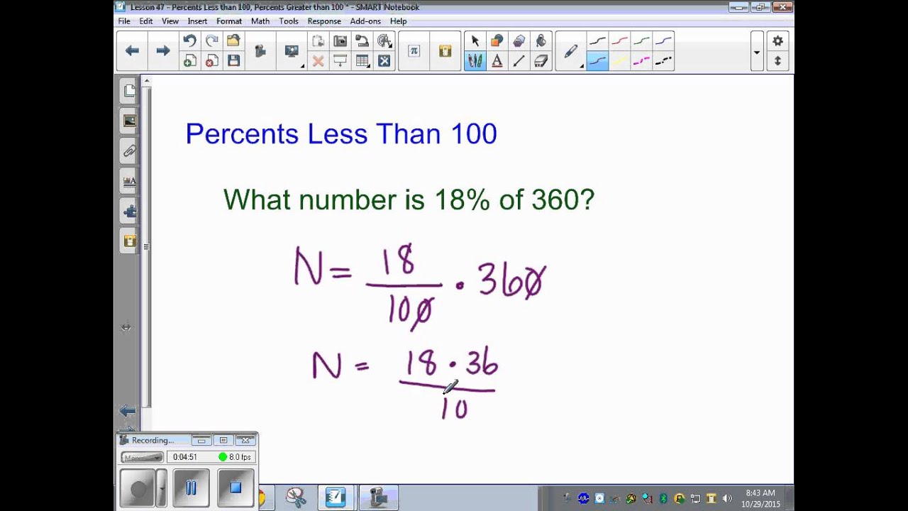 Saxon Algebra 1 - Lesson 47 - Percents Less Than 100, Percents Greater ...