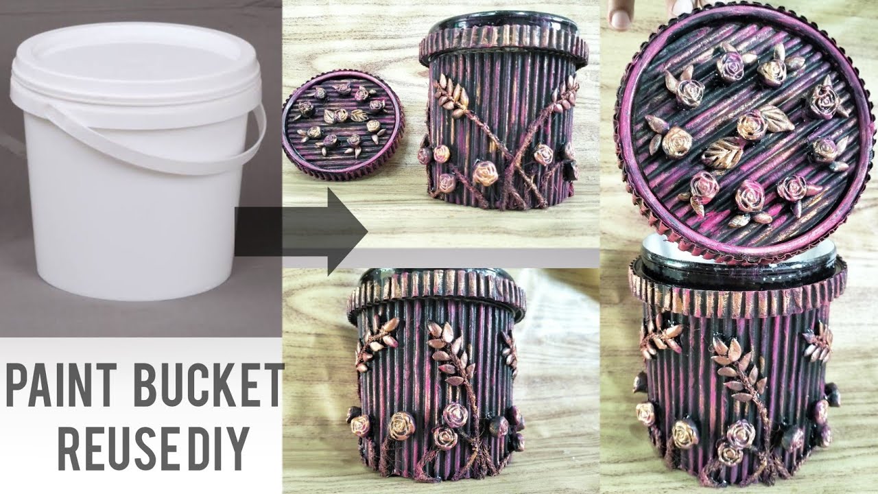 How to make antique design on paint bucket||Paint bucket reuse ideas ...