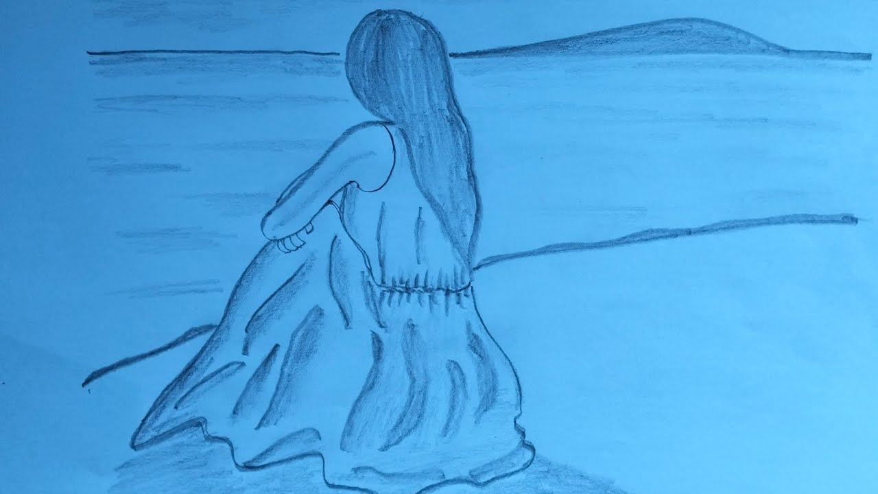 girl sitting alone drawing ⛱️⛱️|| how to draw step by step . - YouTube