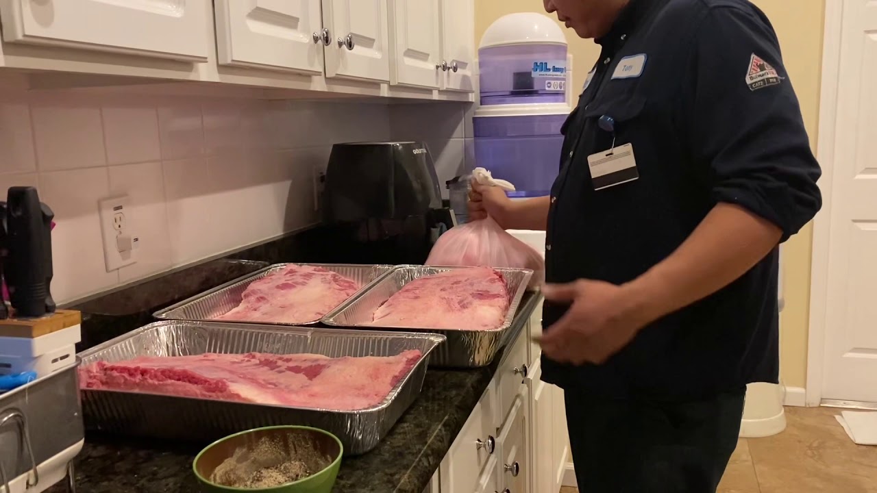 Salt and pepper. 47* lbs of brisket 9lbs of fat trimmed - YouTube