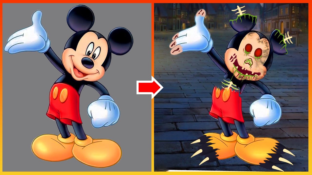 Mickey Mouse Transformation Zombie - Scary Cartoon Art| Tips Makeup ...