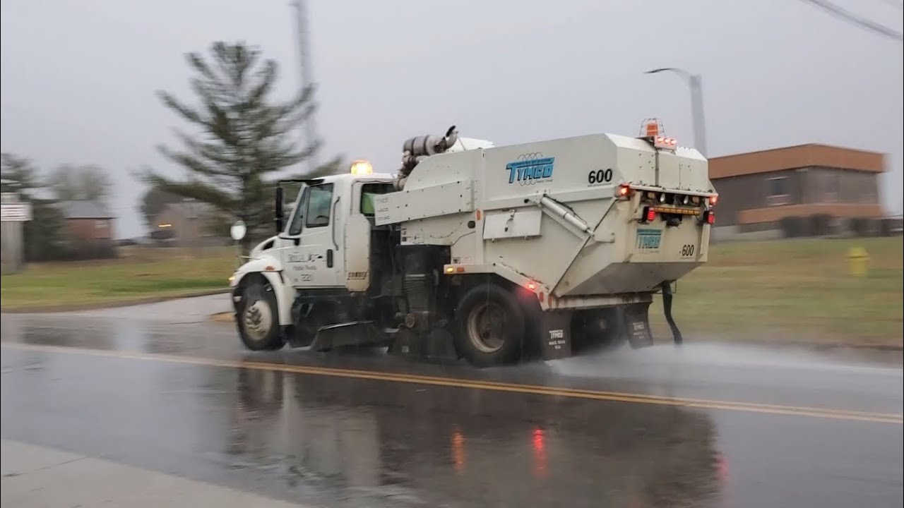 Street sweeper storm aftermath cleanup - YouTube