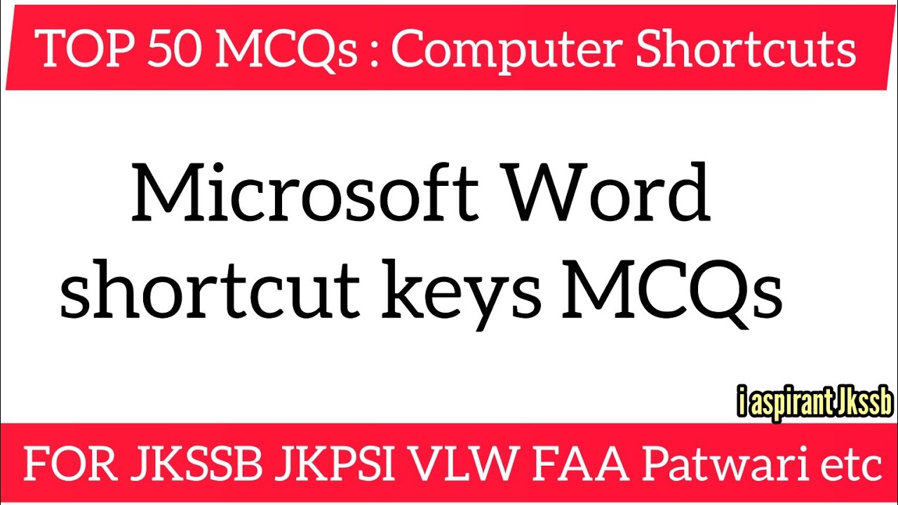 Computer shortcut keys MCQs | A to Z keyboard Shortcuts | For JKSSB JKPSC VLW FAA SSC CGL Exam ...