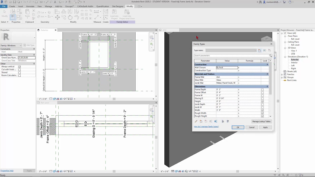 00 Revit Window Family Fixed Adjustable Jamb and Frame Intro - YouTube