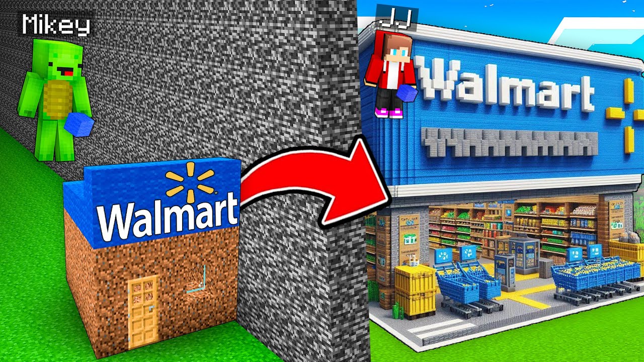 Mikey Poor vs JJ Rich WALMART Build Battle in Minecraft ! (Maizen ...