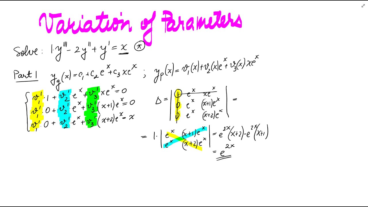 Diff. Eq.: Variation of Parameters Third Order Nonhomogeneous Part 4 ...