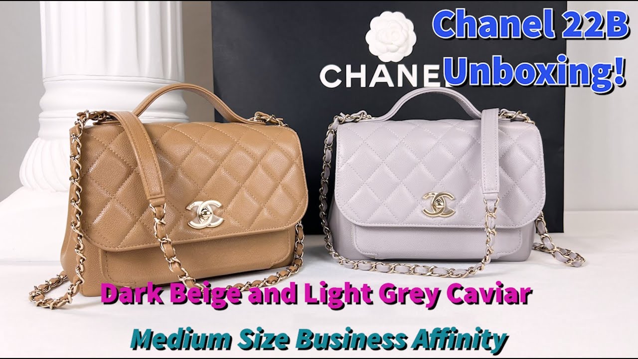 Chanel 22B Dark Beige and Light Grey Caviar Medium Size Business ...