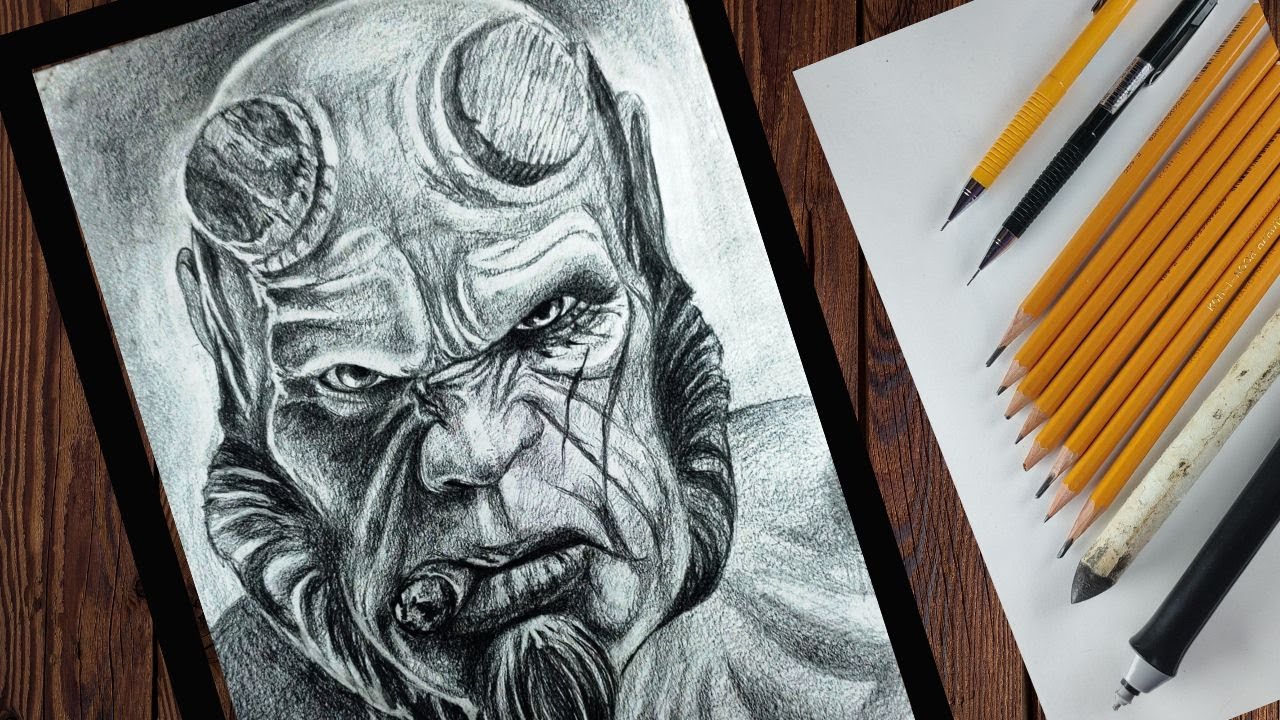 HOW TO DRAW Portrait Of HELLBOY/Portrait Drawing/Pencil Shading /anup ...