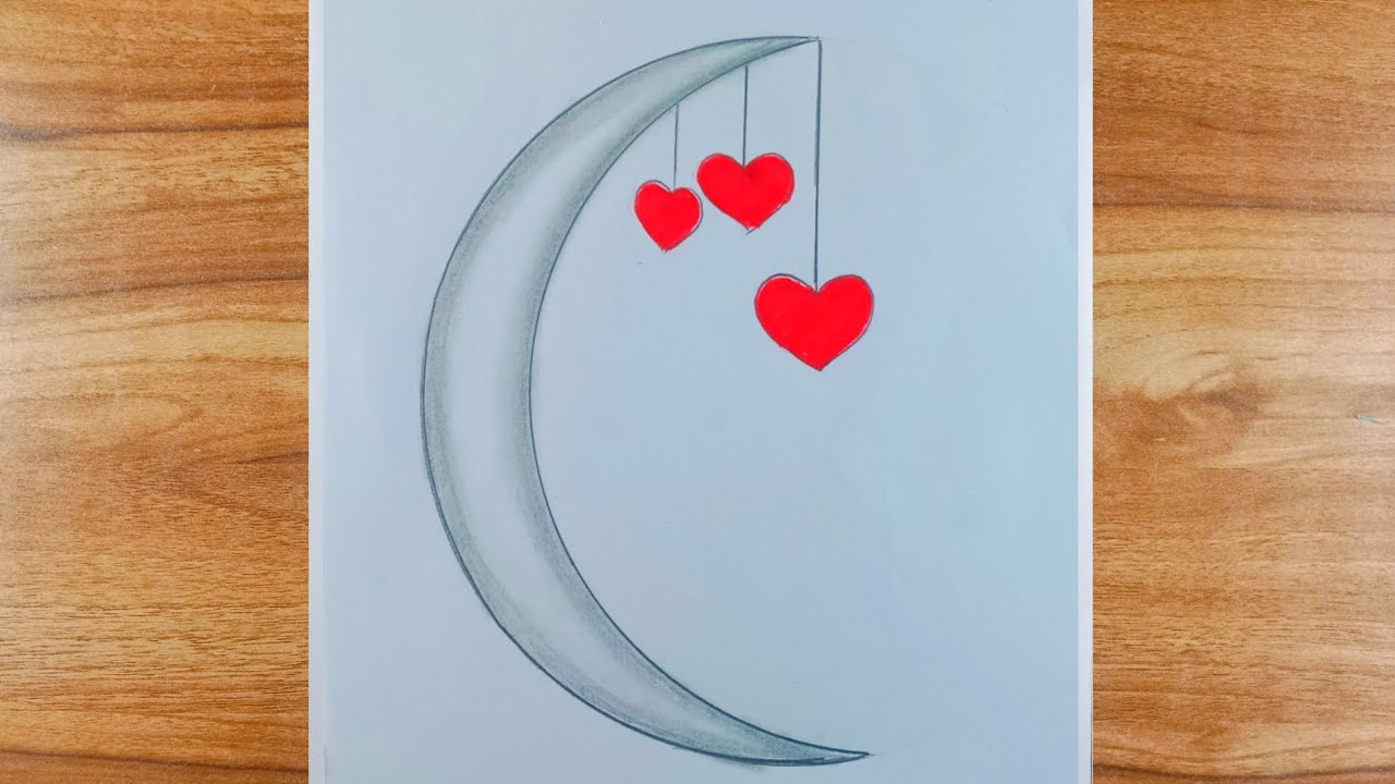 How to draw a half moon love drawing step by step easy pencil sketch ...