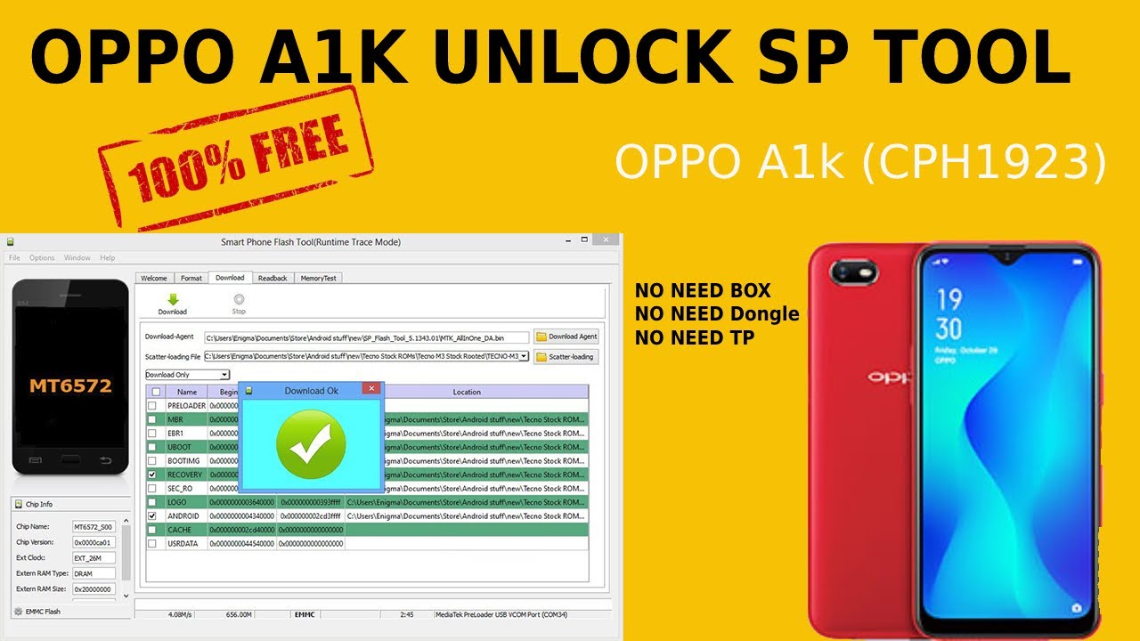OPPO A1K (CPH1923) Pattern, Password & FRP Unlock Remove With SP Flash ...