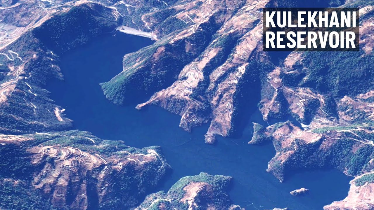 Kulekhani Reservoir aerial *virtual tour. Kulekhani dam Nepal ...