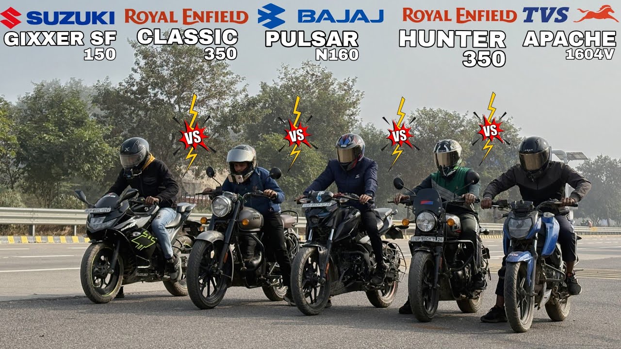 TVS APACHE 1604V VS ROYAL ENFIELD CLASSIC 350 VS ROYAL ENFIELD HUNTER ...