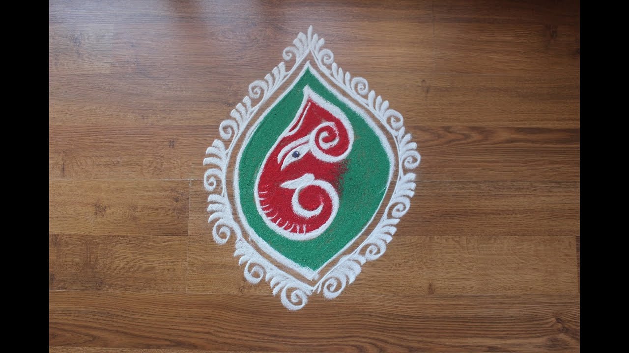 Quick and Easy Ganpati Rangoli designs with colours | Ganesha Rangoli ...