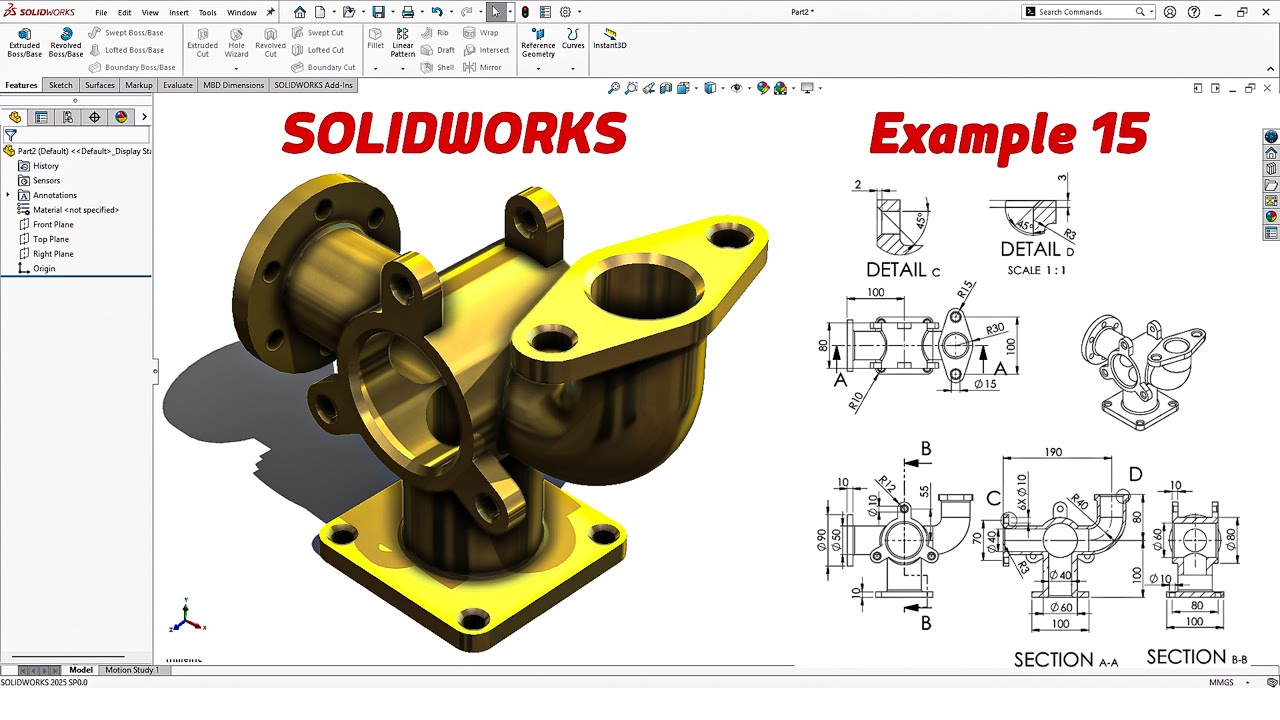 SolidWorks Tutorial – Intermediate Example 15 | Part & Drawing Practice ...