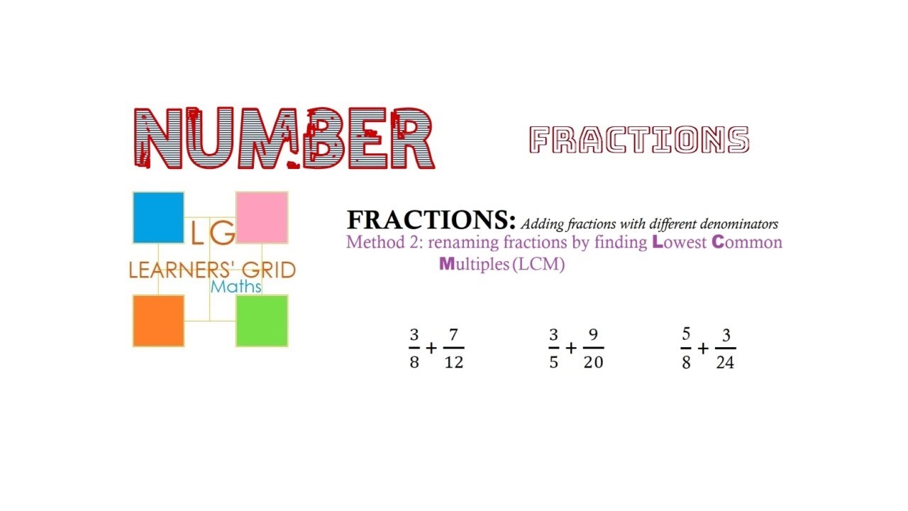 FRACTIONS, adding (different denominators, using LCM method) Tutorial 1 ...