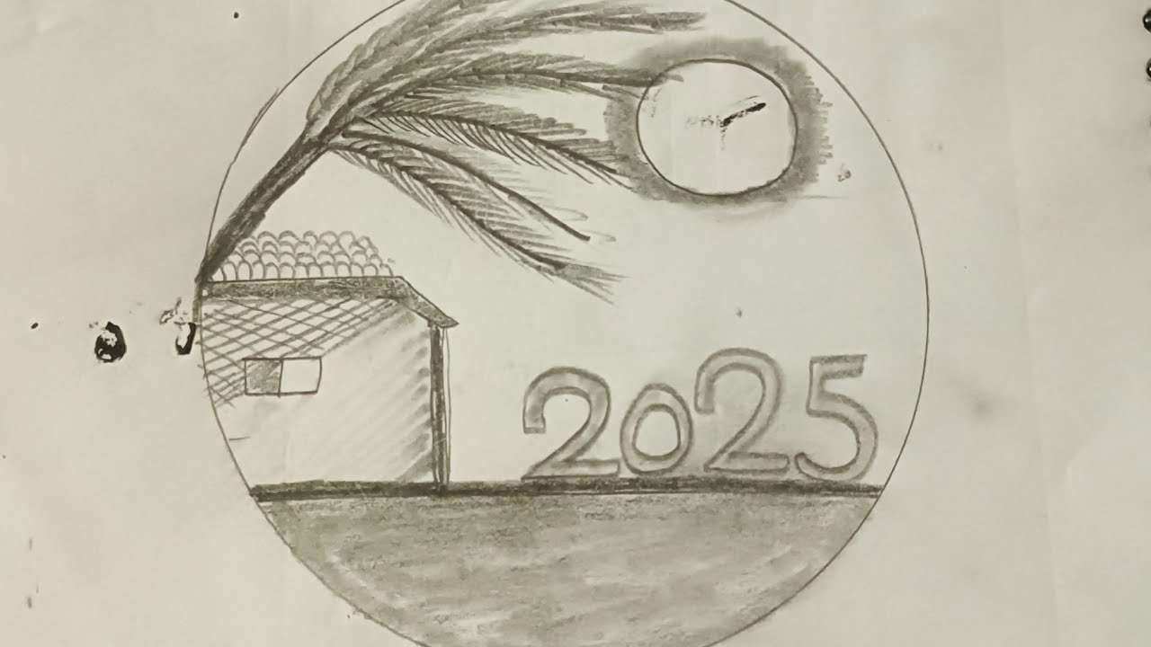 How to draw Happy new year 2025 drawing step by step || Easy drawing ...