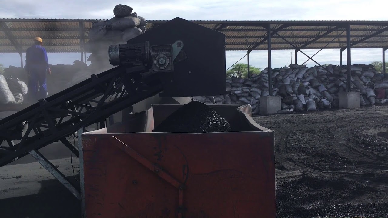 Namibian Retort Charcoal Fines Conveyor Belt and Sorting - YouTube