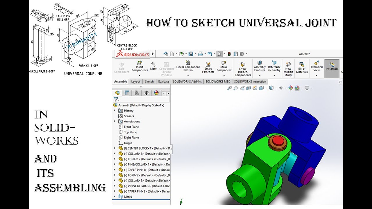 HOW TO SKETCH UNIVERSAL JOINTS & ITS ASSEMBLY - YouTube