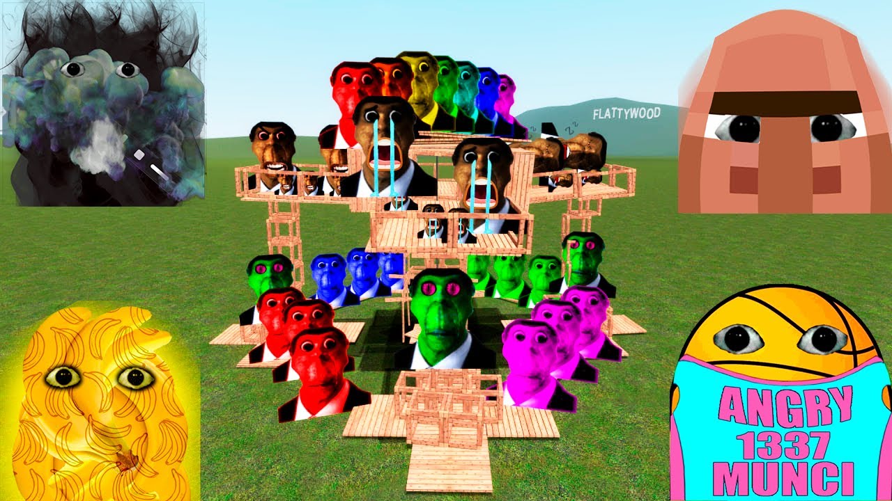 Multicolor obunga family and Munci Squad vs Towers in Gmod - YouTube