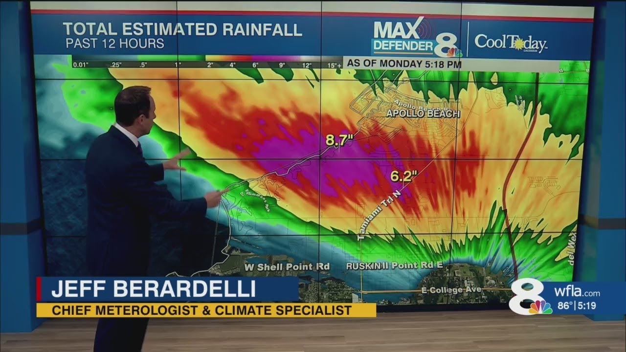 Stalled storm dumps 9 inches of rain over Apollo Beach in 3 hours - YouTube