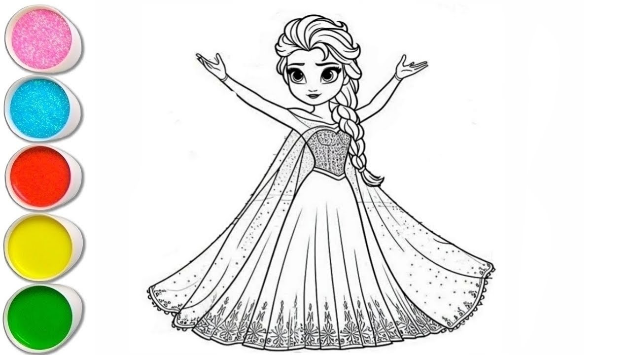 Beautiful Elsa Drawing for Kids, Painting & Coloring for Kids | let's ...