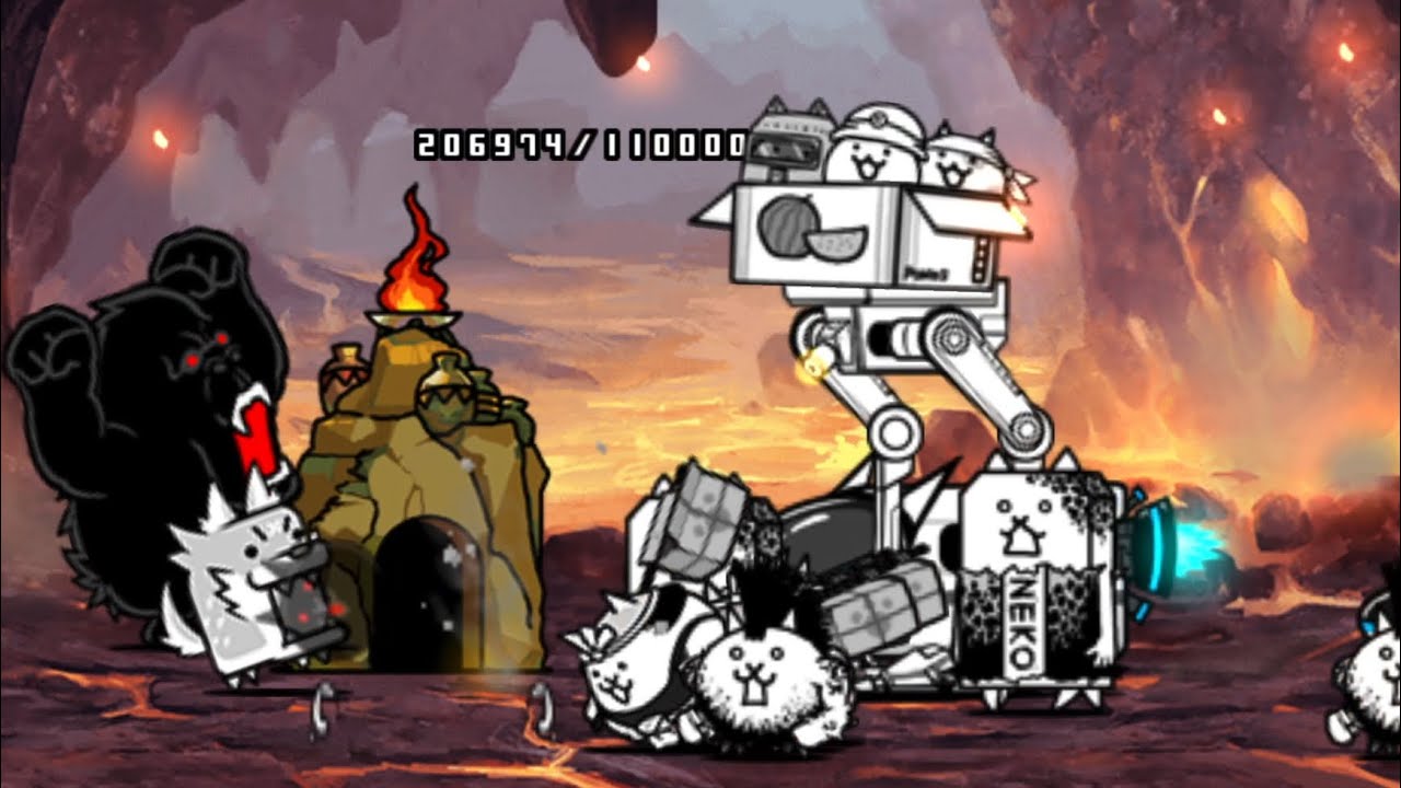 Battle Cats - Jinfore Volcano - Lava Caves Area 9 (Rush Strat) - YouTube