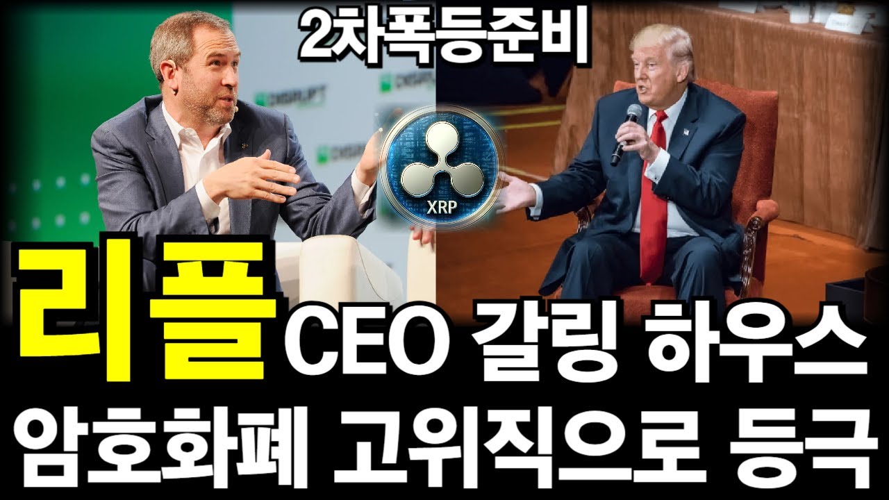 리플코인 트럼프 정부 크립토 차르 암호화폐 고위직으로 리플의 Ceo 브레드 갈링하우스 선정됬다 2차 폭등 준비 1차 목표가 10달러 리플 리플전망 리플코인
